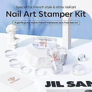 modelones French Tip Nail Stamp - 6Pcs Silicone French Nail Stamper Double Head French Tip Nail Tool for French Nail with Scrapers & Silicone Nail Stamper Kit DIY French Manicure Kit at Home