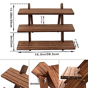 Auroal 51pcs 3-Tier Wood Earring Display Stand, Retail Display Riser Earring, Ring Holder Stand, Removable Countertop Small Merchandise Display Stand with 50 Pcs Earring Card (Light Brown)