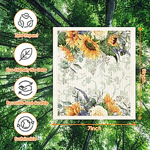 Morigins 6 Pcs Sunflowers Swedish Kitchen Dishcloths Multi Purpose Absorbent Soft Reusable Cleaning Dish Cloths Washable Decorative Tea Towels Bar Hand Towel