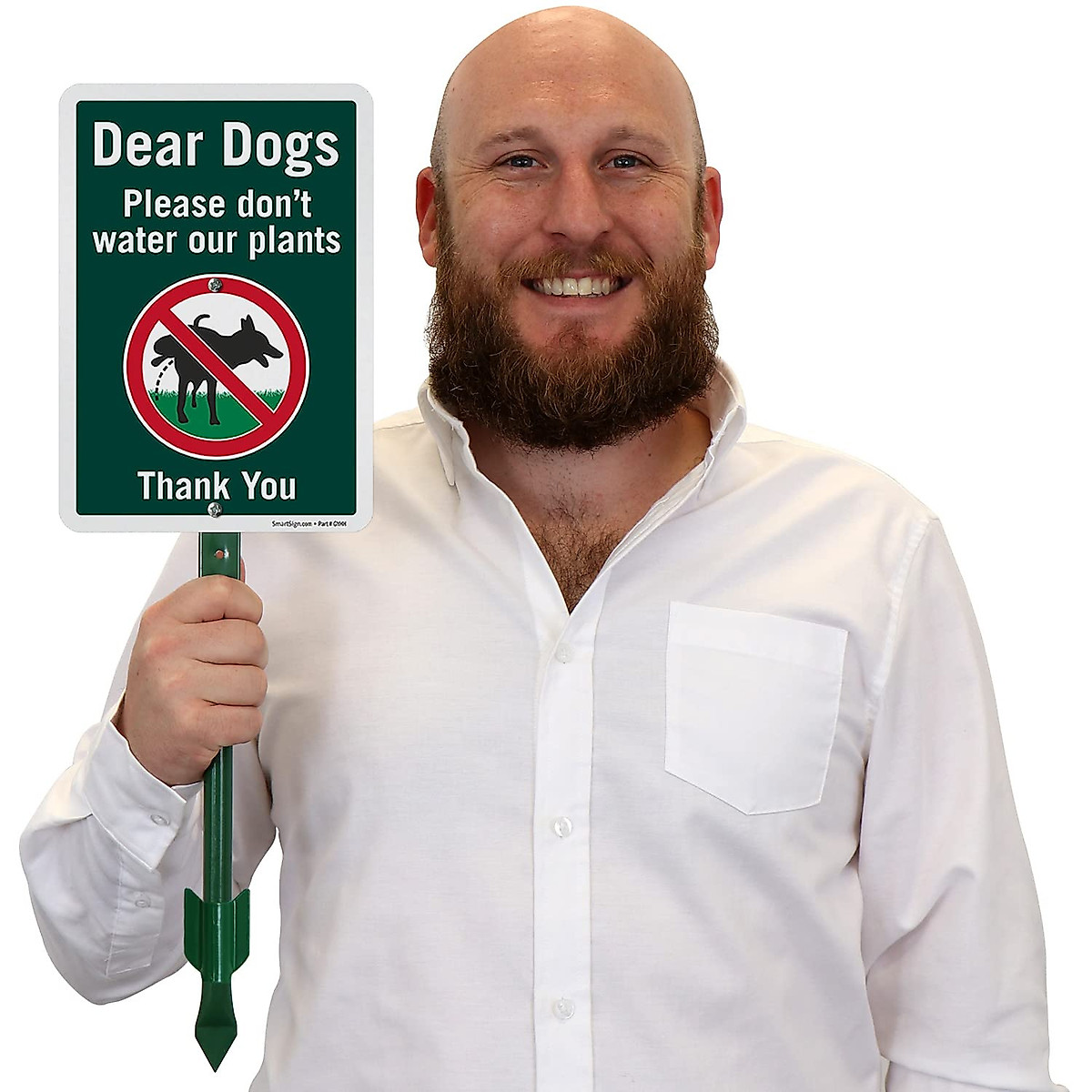 SmartSign 10 x 7 inch Dear Dogs Please Don't Water Our Plants Funny No Dog Pee sign for yard and 18 inch Stake Kit, 40 mil Laminated Rustproof Aluminum, Multicolor, Set of 1, Made in USA
