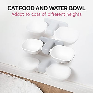 Cat Food and Water Bowls Set, Adjustable Elevated Cat Bowls, Hanging Cat Food Bowls,Wall Mounted Cat Water Bowl No Spill with 8.5 oz Each, Anti Vomiting,Dishwasher Safe,White