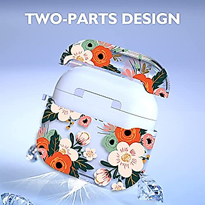 Maxjoy for AirPods 3 Case Cover, Flower Clear Cute Air Pod 3rd Generation Case for Women Girls with Keychain Protective Hard iPods 3 Gen Cover Designed for Apple AirPod 3rd Gen 2021, Floral