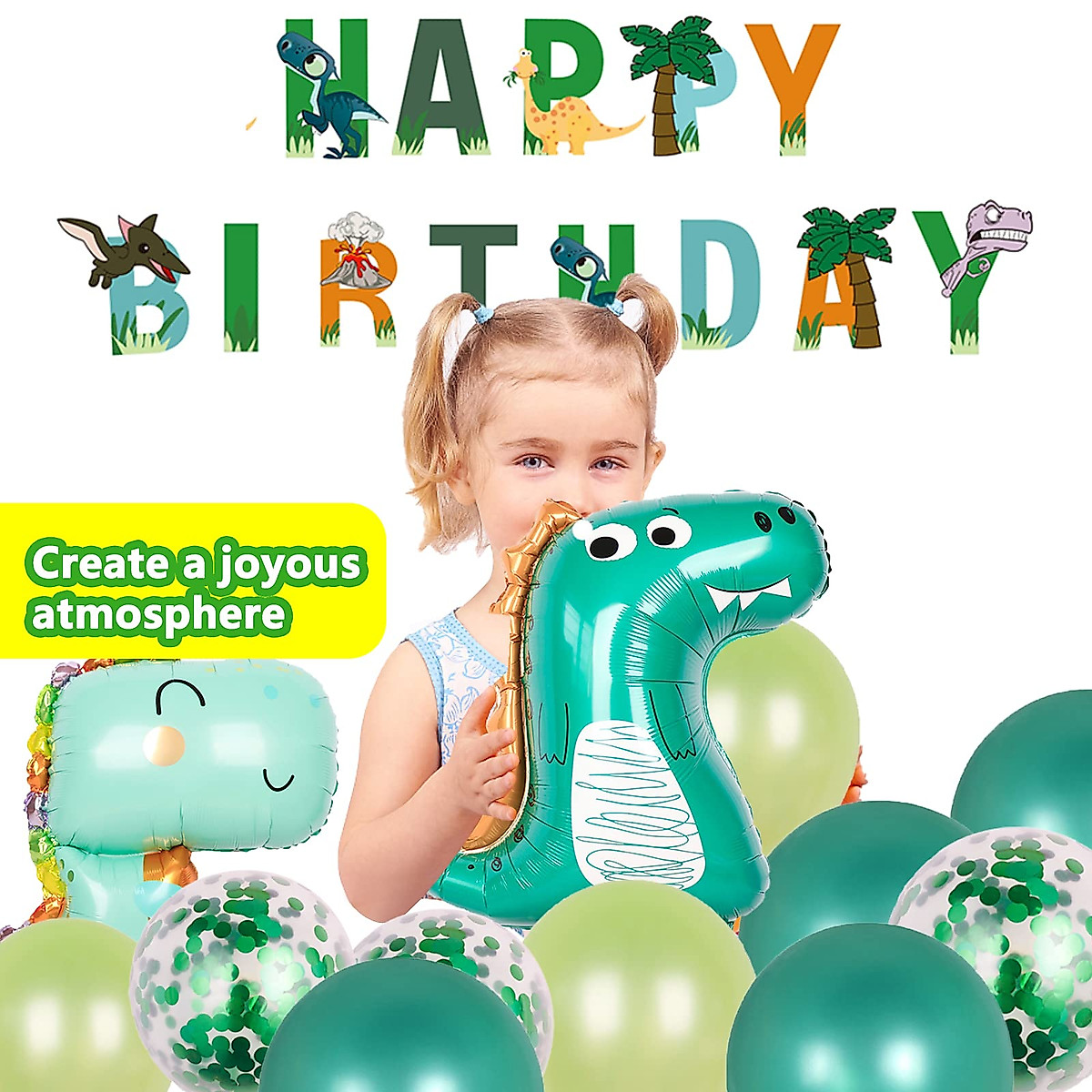 Dinosaur Birthday Decorations Cute Dinosaur Balloon Dinosaur Birthday Party Supplies Happy Birthday Banner Confetti Green Latex Balloon Baby Shower Decorations Boys and Girls LilyZheng