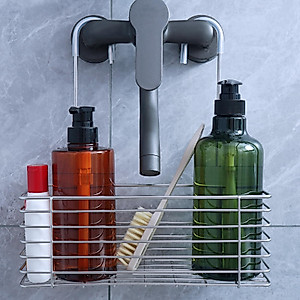 Antrader Hanging Shower Rack,Shower Caddy Hanging,Hung on the Faucet or the Door,the Back Hook Can be Rotated,No Drilling,304 Stainless Steel,Single Layer Shelf
