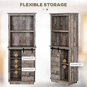 HOMCOM Freestanding Rustic Kitchen Buffet with Hutch, Pantry Storage Cabinet with Sliding Barn Door, Adjustable Shelf, Vintage Wood