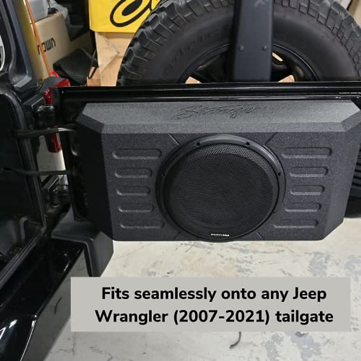 STINGER 800 Watt 12” Custom Shallow Loaded Subwoofer Enclosure for Wrangler JK/JKU, JL/JLU, Weatherproof, Mounting Hardware Included (Black)