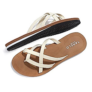 AX BOXING Flip Flops For Women Thong Sandals Faux Leather Slide Beach Pool Slipper Sandals(White-11,7)