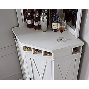 Home Source White Corner Bar cart 73" Tall Unit with Built-in Wine Rack and Lower Storage Cabinet, Living Room, Home Office, Kitchen, Small Space.