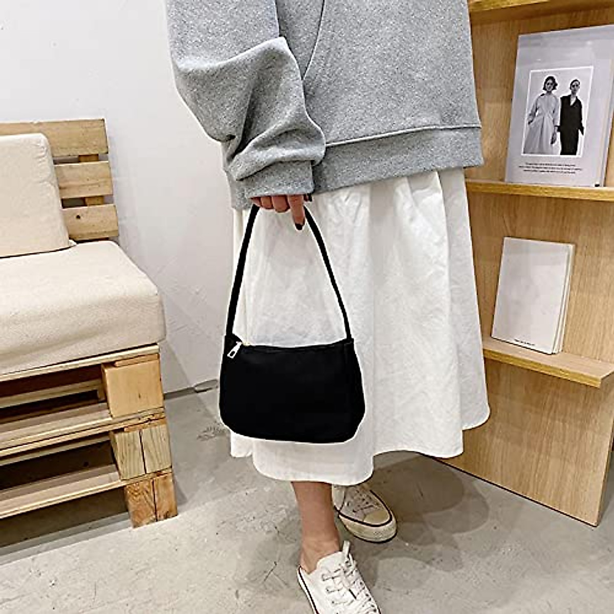 PATOPO Fashion Ladies Shoulder Bags Soft PU Leather Clutch Purses and Handbags Women's Underarm Bags Solid Color Hand Bags Black