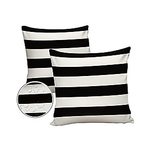 Outdoor Pillows 26x26 Waterproof Outdoor Pillow Covers, Black White Stripes Polyester Throw Pillow Covers Garden Cushion Decorative Case for Patio Couch Decoration Set of 2, Geometric