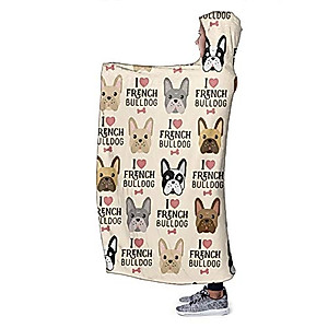 I Love French Bulldog Hoodie Blanket Wearable Throw Blankets for Couch Blanket Hooded for Baby Kids Men Women