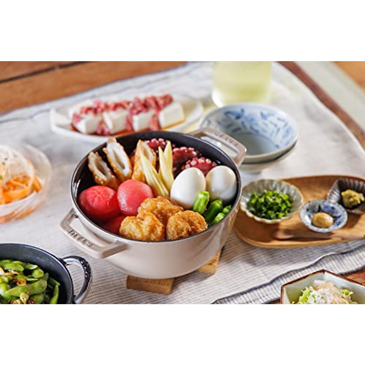 staub Wa-NABE 40501-001 Linen L Vintage Knob Specifications 7.9 inches (20 cm) Handed, Cast Iron Pot, Rice Cooking, 3 Pieces, Induction Compatible, Japanese Authentic Product with Serial Number