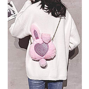 QZUnique Rabbit Shape Handbag Women's Lovely Plush Toy Crossbody Bag Rope Strap Shoulder Bag