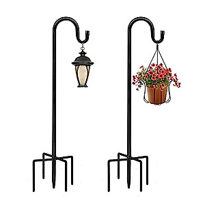JOYSEUS Shepherd Hooks 2 Pack - 48 Inches High 1/2 Inch Thick Adjustable Rust Resistant Shepards Hooks for Outdoor Solar Lights, Lanterns, Flower Basket, Bird Feeder.