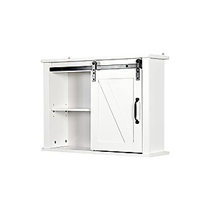 HBRR 27x19 Inch Wall Mount Bathroom Medicine Cabinet with 2 Adjustable Shelves & Barn Door, White, 27.16 "Lx7.8 0" Wx19.68 H