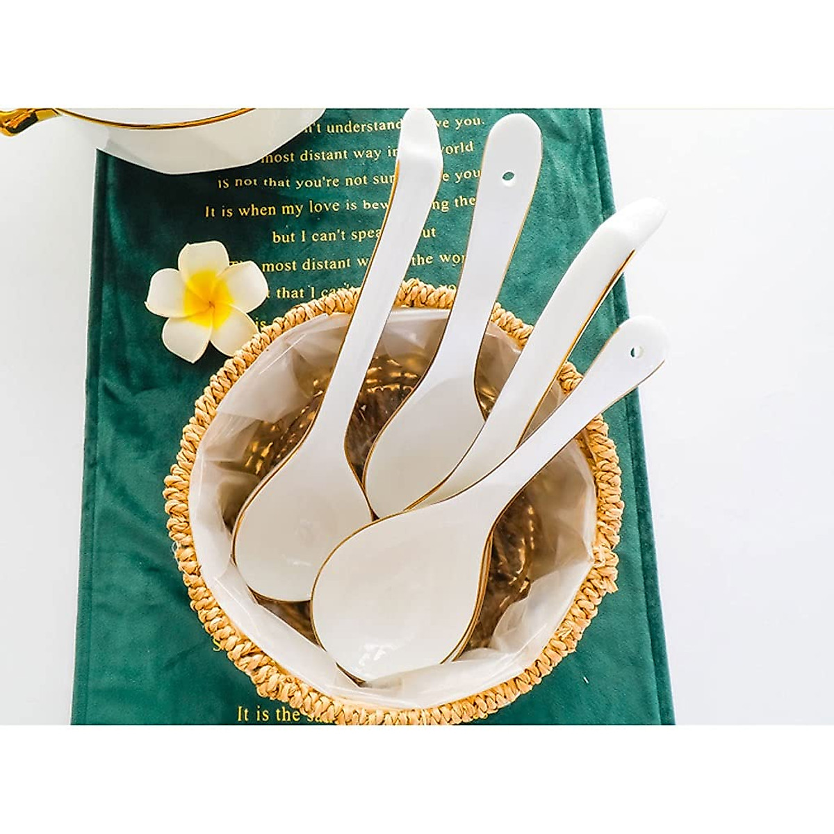 Spoons Silverware Household Large Spoon Long Handle Spoon Ceramic Tracery Large Spoon Spoon Rice Porridge Spoon Spoon Set (Color : B)
