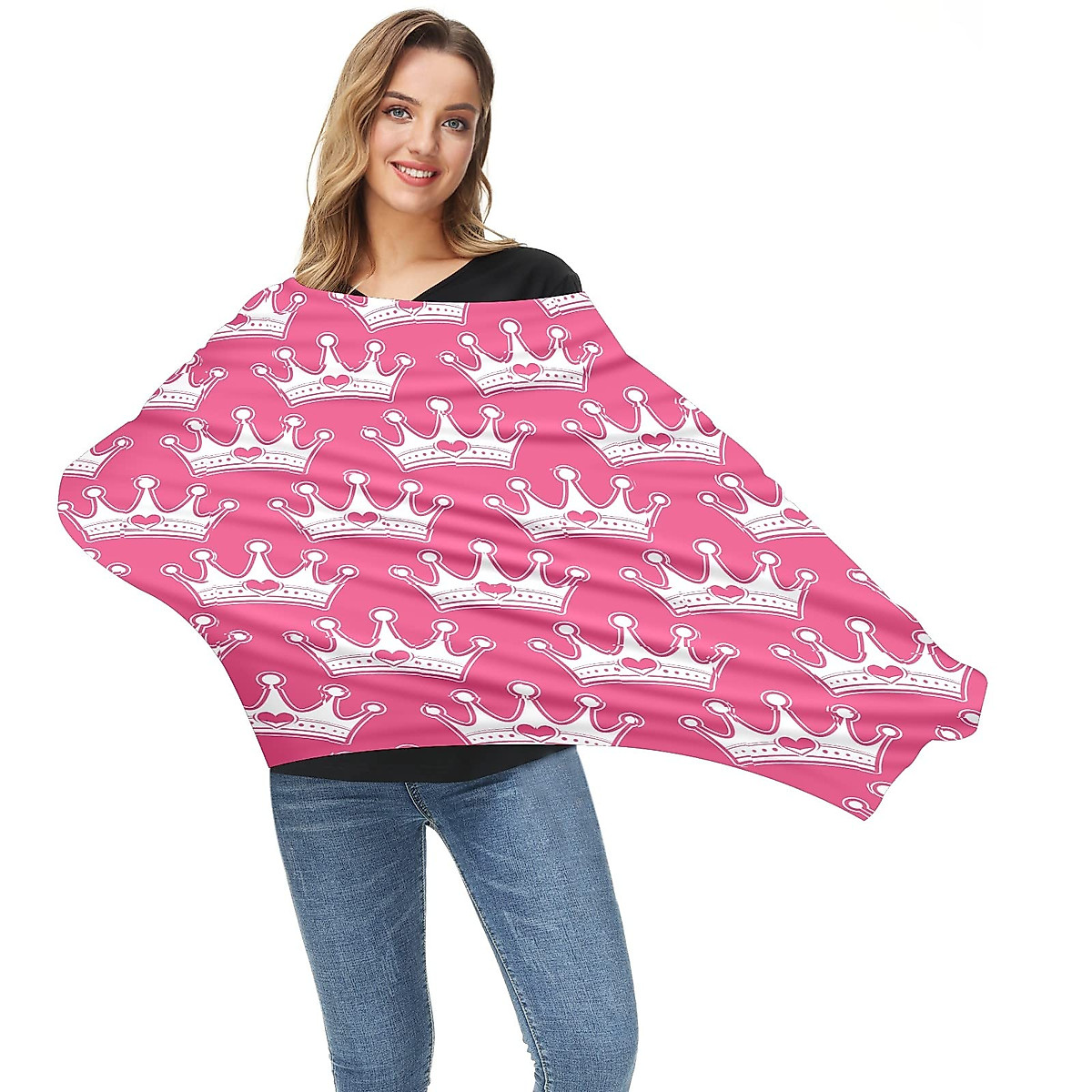 Baby Car Seat Covers Pink Girly Princess Royalty Crown Nursing Cover Breastfeeding Scarf Stroller Cover for Babies Multiuse Infant Carseat Canopy for Boys Girls, Shower Gifts