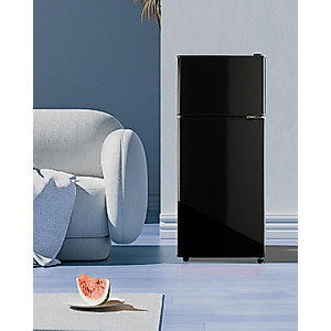 Iorbur FLS-90-BLACK 4.0Cu.Ft Compact, Small Refrigerator with Freezer, Retro Fridge with Dual Door, 7 Level Adjustable Thermostat for Garage, Dorm,Bedroom, Office, Black