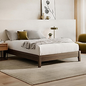 Nectar Premier Wood Platform Queen Bed Frame - Walnut - 12” Height - Contemporary and Durable - Sturdy Wooden Slats for Support - Easy Assembly - Holds Up to 800 Pounds