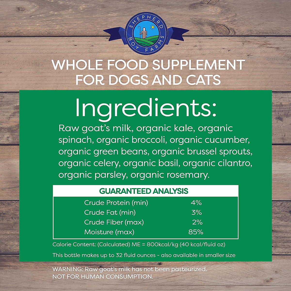 Shepherd Boy Farms Freeze Dried Raw Goats Milk with Probiotics for Dogs & Cats (Super Greens), Organic USA Veggies & Fruits, High Protein, Digestible Goat Milk Powder, Food Toppers - Makes 32 FL OZ