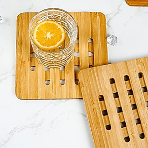 Baveke Bamboo Trivets for Hot Dishes, Coaster Set of 5, Hot Pads for Kitchen, Heat-Resistant Square Trivet Mats for Home Kitchen, Coffee Table, Living Room, Bar, Hot Dishes, Pot, Bowl and Teapot