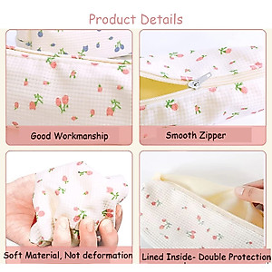 SHIDESHIN Cute Floral Pencil Case Holder Pens Pouch Bag, 2 Pack Portable Storage Case Bags Cosmetic Organization for Women(Pink and Blue)