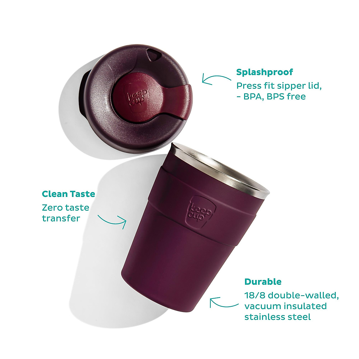 KeepCup Thermal - Vacuum Insulated Stainless Steel, Reusable Coffee Cup with Splashproof Sipper Lid, Large 16oz/454ml - Eventide