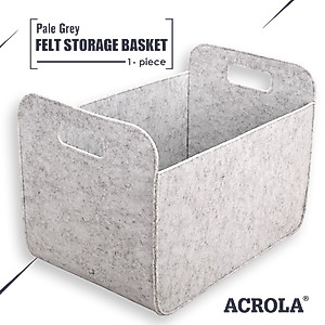 Acrola 15" x 10" Storage Basket Felt Storage Bin Collapsible & Convenient Box Organizer with Carry Handles for Office Bedroom Closet Babies Nursery, Toys, DVD, Books, Laundry Organizing (Light Gray)