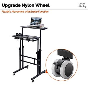 AIZ Mobile Standing Desk, Adjustable Computer Desk Rolling Laptop Desk Cart on Wheels Home Office Computer Workstation, Portable Laptop Stand Tall Table for Standing or Sitting, Black Willow