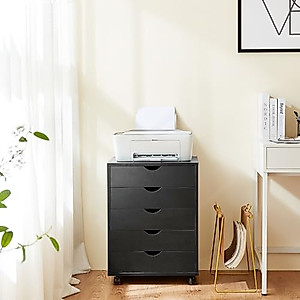 NEWBULIG 5 Drawer Storage Organizer, Wood File Cabinets with Wheels, Large Printer Stand for Home Office Study Dressing Room