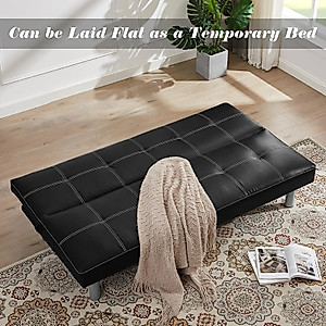 BIVVI Faux Leather Couch Futon Sofa Bed Convertible Folding Daybed Modern Upholstered Sleeper for Compact Living Space Loveseat Sofá Bed Lounge Sofa for Living Room Apartment Home Office,Black