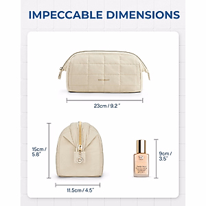 BAGSMART Makeup Bag Cosmetic Bag Wide Open, Beige, M, Wide-open Travel Makeup Bag With Puffy Padded and Rectangular Quilted