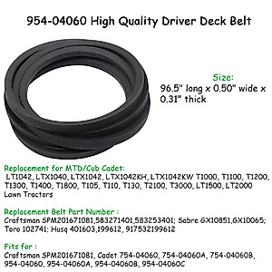 HAKATOP 954-04060 Lawn Mower 42”Driver Deck Belt for Troy Bilt MTD Cub Cadet 754-04060 754-04060B 754-04060A 954-04060A（1/2 x 96in）