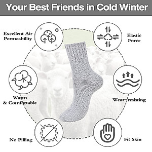Clothclose 5 Pairs Wool Socks - Warm Wool Socks For Women/Men, Super Soft Crew Socks Boot Socks, Thick Knit Cozy Socks