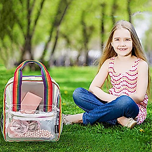 MOFASVIGI Clear Mini Backpack, Stadium Approved Clear Backpack, Rainbow Waterproof Clear Bag with 2pcs Detachable Shoulder Straps for Work, Security Check, Sport Event, Concert, School, Beach