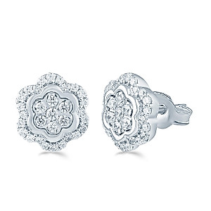 1/2Cttw Natural Diamond Cluster Stud Earrings Set in 925 Sterling Silver