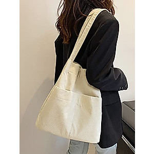SHENHE Women's Corduroy Double Handle Big Canvas Shoulder Bags Tote Handbags with Pockets Beige One Size
