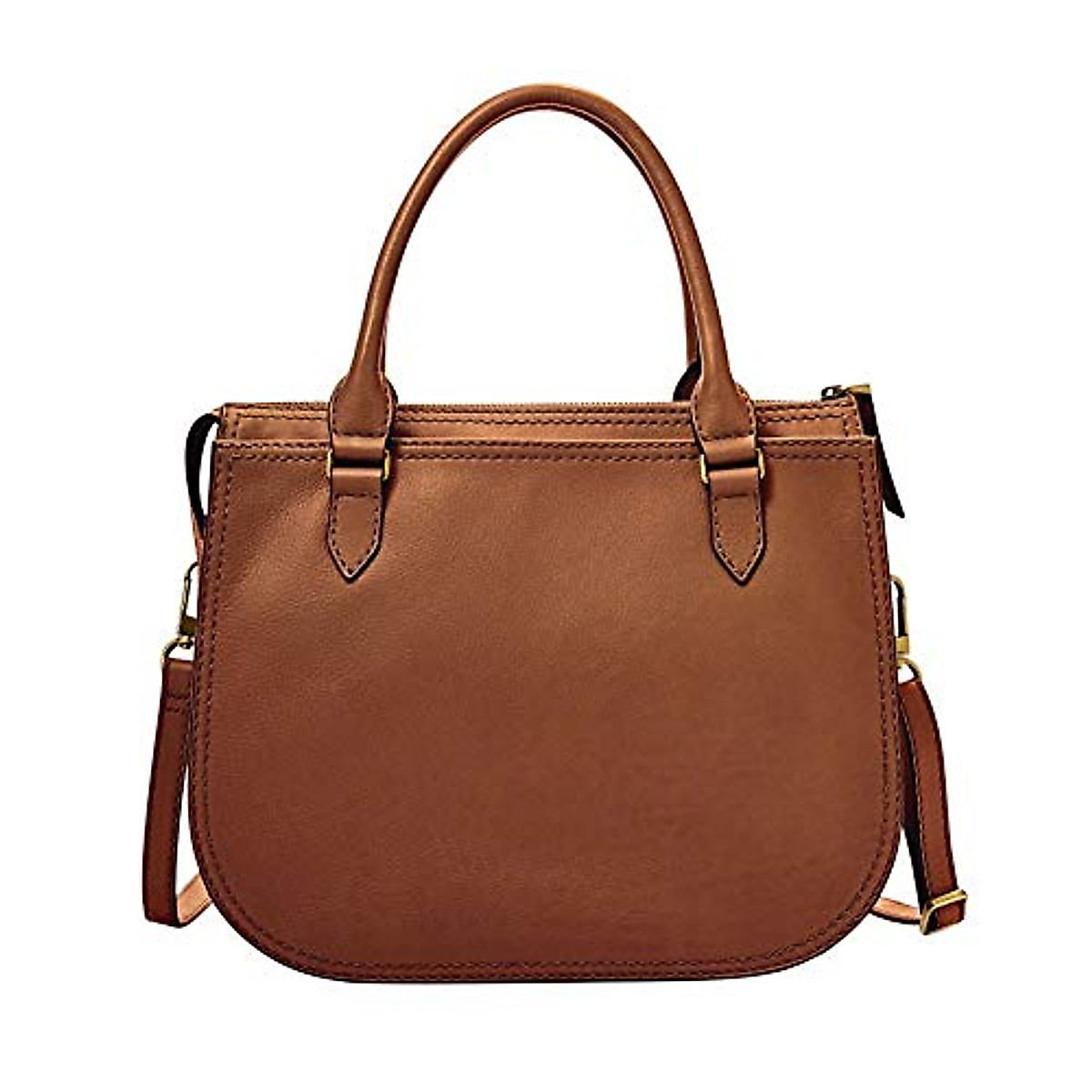Fossil Women's Ryder Leather Satchel Handbag, Brown with Women's Liza Leather Zip Around Clutch Wallet, Brown