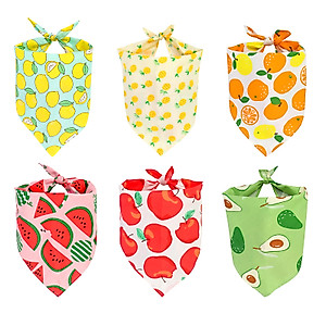 Dog Bandanas, VIPITH 6 Pack Spring Summer Hawaii Fruit Pattern Dog Bandana Dog Scarf Bibs Kerchief, Dog Bandanas Boy Girl Dog Gifts Cat Products Dog Apparel & Accessories for Small to Large Dog Puppy