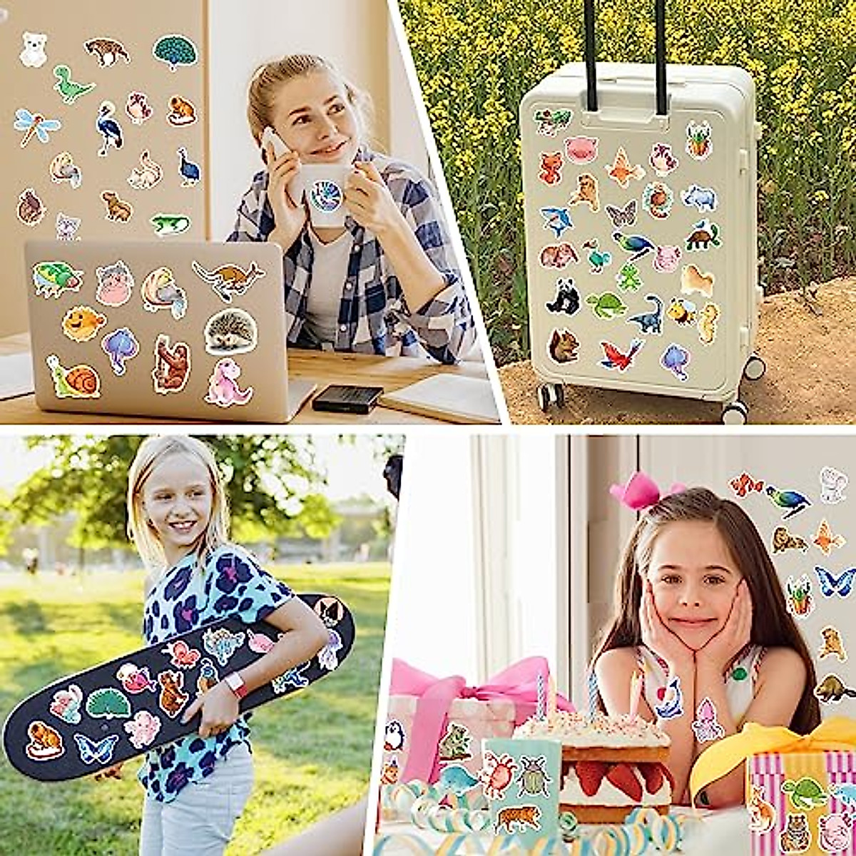 400Pcs Waterproof Animal Stickers for Water Bottle Laptop, Cat Dog Tropical Rainforest Animals Vinyl Sticker for Kids Teens Adults