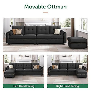 HONBAY Reversible Sectional Sofa L-Shape Sofa Convertible Couch 4-Seater Sofas Sectional for Apartment Deep Grey