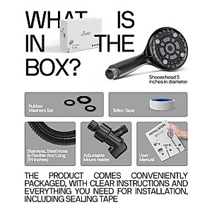 LOKBY 5″ High Pressure Handheld Shower Head 6-setting - High Flow Even with Low Water Pressure - Hand Held Showerhead Set with 59″ Stainless Steel Hose, Teflon Tape, Rubber Washers, Bracket