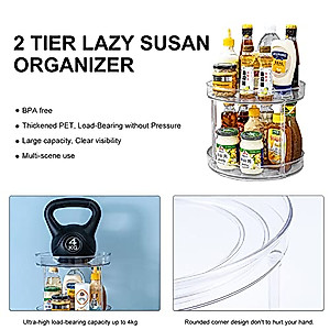 Landmore Lazy Susan Turntable Storage Organizer, Non-Skid 2 Tier Lazy Susan 9.25" Spice Rack, 360 Degree Rotating Acrylic Cabinet Organizer for Kitchen Cosmetic Pantry Bathroom