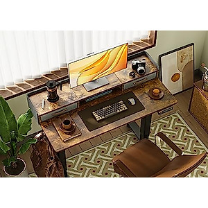 Claiks Standing Desk with Drawers, Stand Up Electric Standing Desk Adjustable Height, Sit Stand Desk with Storage Shelf and Splice Board, 48 Inch, Rustic Brown