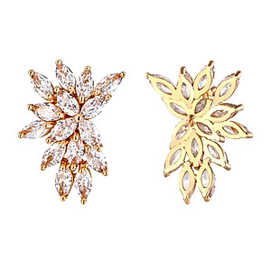 Crysdue Marquise Bridal Wedding Earrings for Brides Bridesmaid, Cubic Zirconia Rhinestone Cluster Stud Gold Earrings for Women, Prom Party Jewelry Wedding Gift