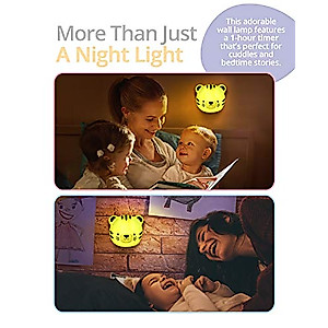 SomeShine Kids Night Light - Detachable Tiger Wall and Desk Kawaii Lamp with Mount, Touch Operation, 1 Hour Auto-Off Timer, and Adjustable Brightness, Safe and Durable Nursery Night Light for Kids