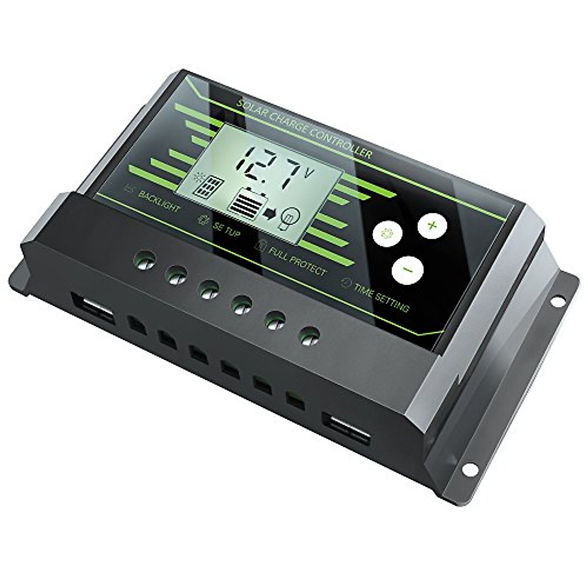 Solar Charge Controller 10 amp - PowMr Solar Panel Battery Controller 12V 24V,Dual USB Adjustable Parameter Backlight LCD Display and Timer Setting ON/Off Hours Solar Regulator(10A)