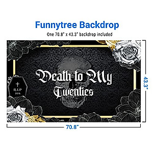 Funnytree Death to My Twenties Theme Backdrop for Thirties Birthday RIP to My 20s Youth Gothic Skull Coffin Black Party Background Decorations Banner Cake Table Photography Studio Props