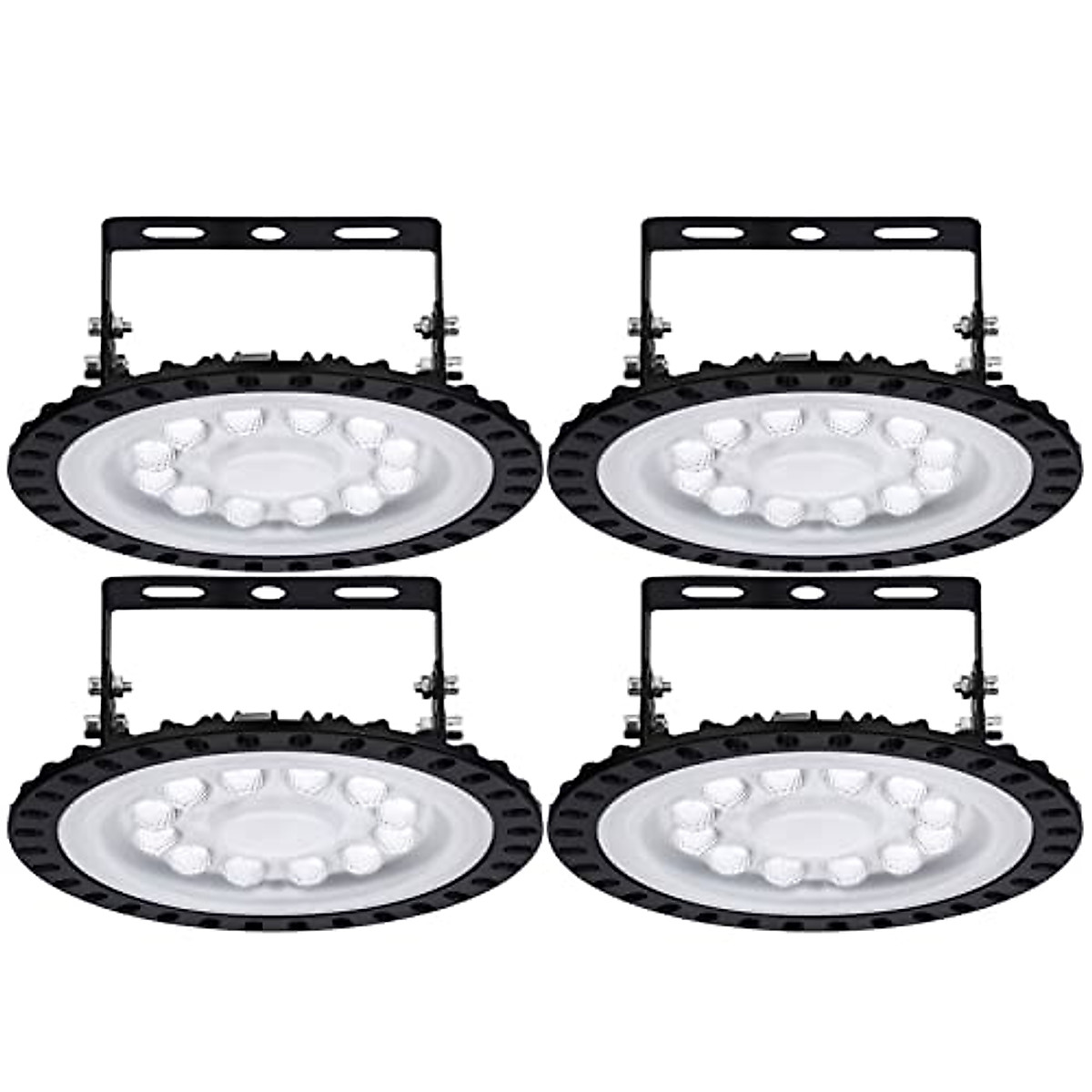 MERRYHE 50W LED UFO High Bay Lighting, 6500K Ultra Thin LED Warehouse Lights Fixture, 4000LM Daylight White 110V IP65 Waterproof Commercial Shop Bay Light Lamp for Area Garage Gym Workshop,4 Pack