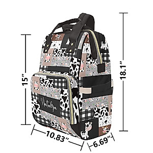 Liveweike Cow Print Patchwork Personalized Diaper Bag Backpack Custom Name Daypack Large Mommy Bag for Adults Girl Boy Student Option 3